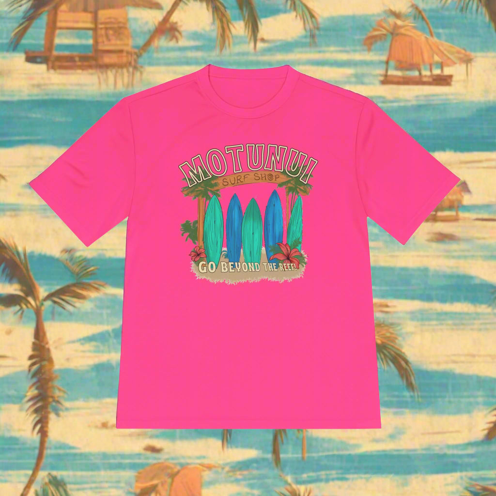 Moisture Wicking Neon Pink Motunui Surf Shop Tee (Pre-Order) – Mouse ...